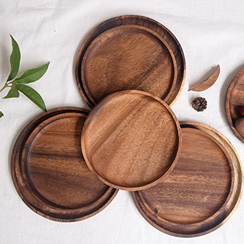 LEZHITAO 10 Inch Best Acacia Wooden Dinner Plates Set of 2, Round Wood Serving Tray Wooden Sandwich Fruit Platter for Food Vegetable Salad Plate Tray Reusable Eco Friendly Plates