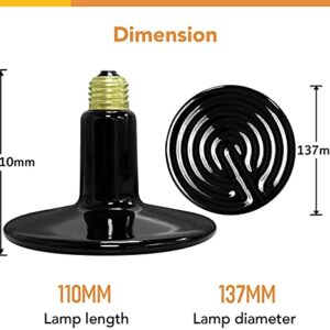 Simple Deluxe 250W Reptile Ceramic Heat Lamp Bulb Warm Emitter Brooder Coop Heater for Amphibian Pet & Incubating Chicken No Light Emitting, Snake/Lizard/Spider, 2-Pack