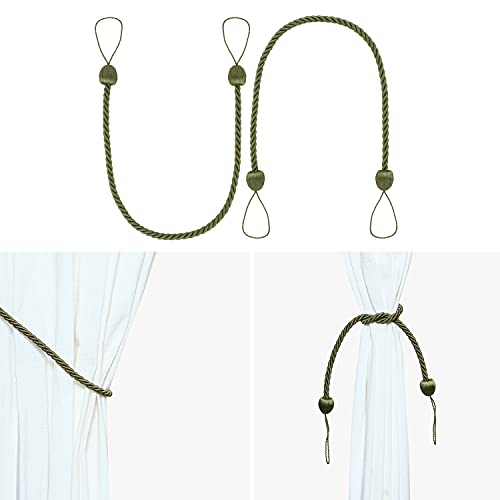 MALANOV Curtain Ropes Tiebacks Tie-Backs, Curtain Handmade Holdbacks, Polyester Curtain Tieback (Green-2Pc)