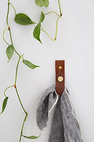 KEYAIIRA - Leather Hanger Strap with Snap that Opens & Closes - functional wall entryway organizer hook bathroom hand towel holder brass boho decor wall jewelry holder