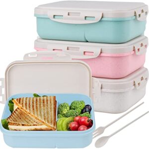 dicunoy 4 pack bento box, lunch box container with 3 compartments for kids, easy snack boxes with utensils for dinner, salad, toddler, adults, school, work