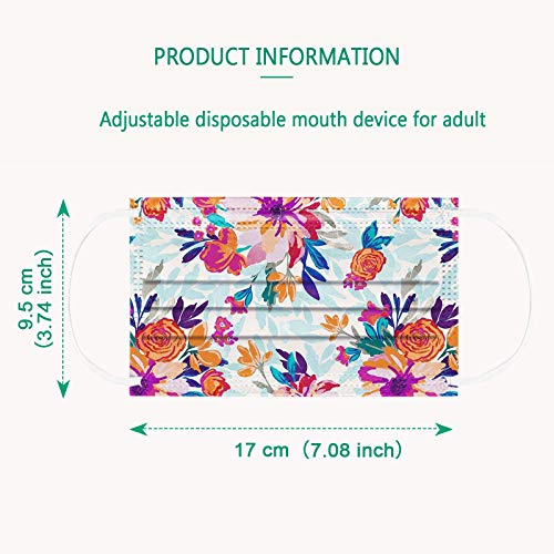 Wtosuhe 3-Ply Floral Disposable FaceMask with Spring Flower Printed Designs, 50 Pack Adults Spring Breathable FaceMasks with Nose Wire for Women Men