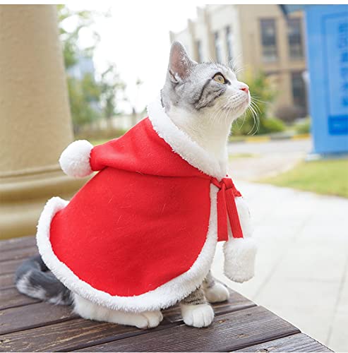 Pet Christmas Costume,Cat Cloak with Xmas Hat,Christmas Cat Dog Costume Pet Cape,Dog Clothes for Christmas,Hooded Cape Dog Puppy Dress Up for Cats and Small to Medium Sized Dog