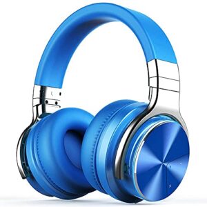 active noise cancelling headphones bluetooth headphones with microphone deep bass wireless headphones over ear, comfortable protein earpads, 30 hours playtime for travel/work, blue