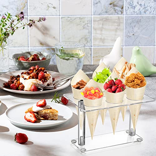 YOUEON 2 Pack Acrylic Ice Cream Cone Holder with 6 Holes, Clear Waffle Cone Holder, Sushi Hand Roll Stand, Cone Holder Stand for Wedding, Birthday, Christmas, Thanksgiving, Restaurant, Party or Buffet