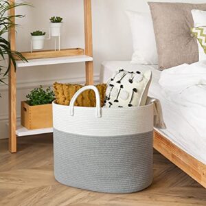 INDRESSME Tall Laundry Hamper with Handles, Cotton Rope Basket for Blankets Toys Yoga Mat, Dirty Clothes Basket Hampers for Bedroom or Laundry, 19.7 x 11.8 x 16.9 inches, Gray