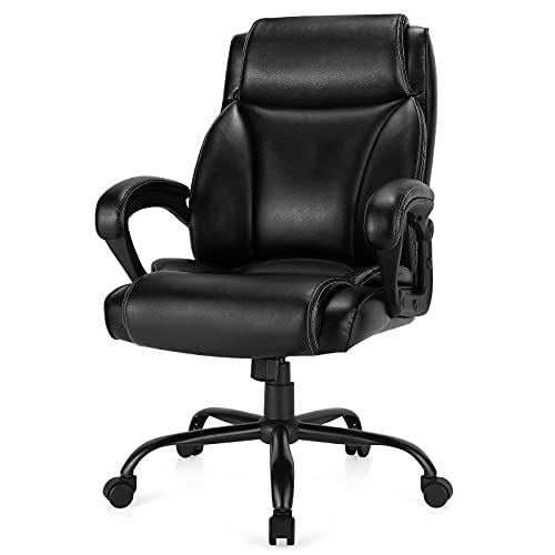 POWERSTONE Big & Tall Executive Office Chair High-Back Computer Desk Chair Leather Adjustable Swivel Chair with Armrest and Lumbar Support (27.5"x 27.5"x (43.5''- 46.5") 400lbs)