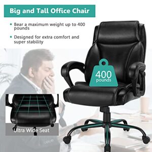 POWERSTONE Big & Tall Executive Office Chair High-Back Computer Desk Chair Leather Adjustable Swivel Chair with Armrest and Lumbar Support (27.5"x 27.5"x (43.5''- 46.5") 400lbs)