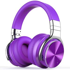 active noise cancelling headphones bluetooth headphones with microphone deep bass wireless headphones over ear, comfortable protein earpads, 30 hours playtime for travel/work (darkviolet)