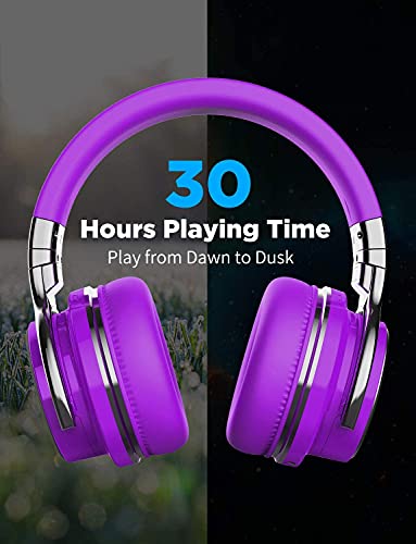 Active Noise Cancelling Headphones Bluetooth Headphones with Microphone Deep Bass Wireless Headphones Over Ear, Comfortable Protein Earpads, 30 Hours Playtime for Travel/Work (DarkViolet)