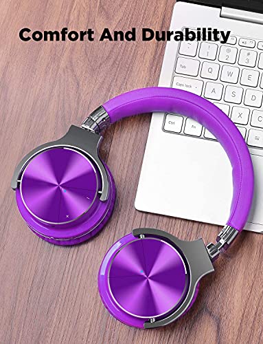 Active Noise Cancelling Headphones Bluetooth Headphones with Microphone Deep Bass Wireless Headphones Over Ear, Comfortable Protein Earpads, 30 Hours Playtime for Travel/Work (DarkViolet)