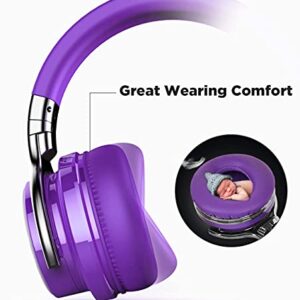 Active Noise Cancelling Headphones Bluetooth Headphones with Microphone Deep Bass Wireless Headphones Over Ear, Comfortable Protein Earpads, 30 Hours Playtime for Travel/Work (DarkViolet)