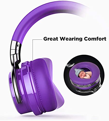 Active Noise Cancelling Headphones Bluetooth Headphones with Microphone Deep Bass Wireless Headphones Over Ear, Comfortable Protein Earpads, 30 Hours Playtime for Travel/Work (DarkViolet)