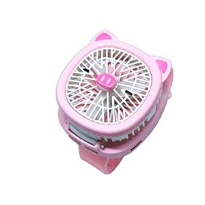 Shelbybox Wrist Fan for Kids Boys Girls, Small Portable Wearable Watch Fan with Comfortable Wrist Strap, USB Rechargeable, Built in Colorful LED Lights, Fashion Compact Summer (Pink)