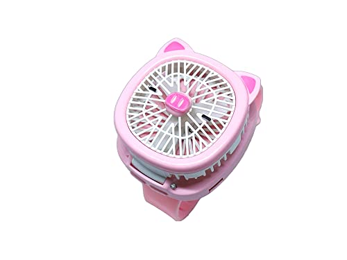 Shelbybox Wrist Fan for Kids Boys Girls, Small Portable Wearable Watch Fan with Comfortable Wrist Strap, USB Rechargeable, Built in Colorful LED Lights, Fashion Compact Summer (Pink)