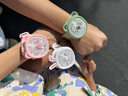 Shelbybox Wrist Fan for Kids Boys Girls, Small Portable Wearable Watch Fan with Comfortable Wrist Strap, USB Rechargeable, Built in Colorful LED Lights, Fashion Compact Summer (Pink)