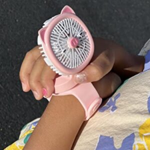 Shelbybox Wrist Fan for Kids Boys Girls, Small Portable Wearable Watch Fan with Comfortable Wrist Strap, USB Rechargeable, Built in Colorful LED Lights, Fashion Compact Summer (Pink)