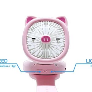 Shelbybox Wrist Fan for Kids Boys Girls, Small Portable Wearable Watch Fan with Comfortable Wrist Strap, USB Rechargeable, Built in Colorful LED Lights, Fashion Compact Summer (Pink)