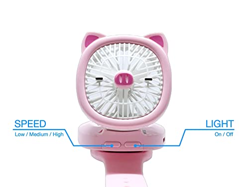 Shelbybox Wrist Fan for Kids Boys Girls, Small Portable Wearable Watch Fan with Comfortable Wrist Strap, USB Rechargeable, Built in Colorful LED Lights, Fashion Compact Summer (Pink)