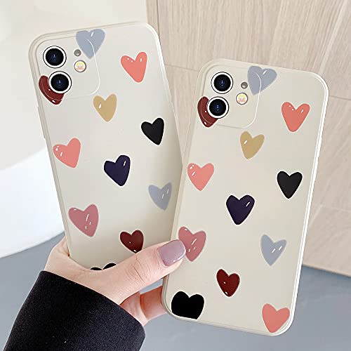 LLZ.COQUE Compatible with iPhone 12 Case Cute Matte Love Hearts Pattern Designed Bumper for Teen Girls Women Soft Liquid Silicone Protective Shockproof Phone Cover Beige Back Case for iPhone 12