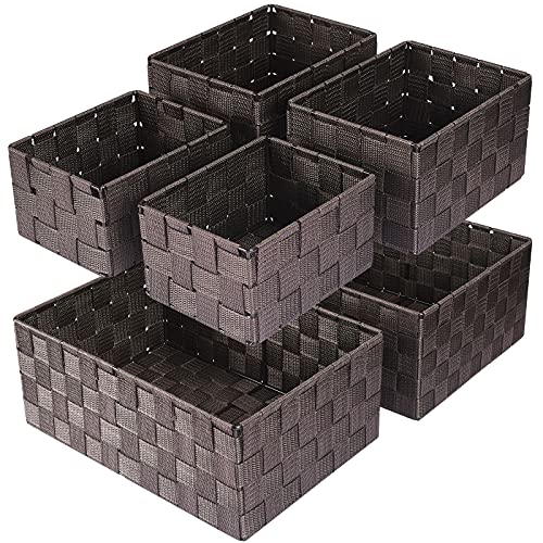 Woven Storage Baskets, Storage Bins Cube Basket Container Shelf Baskets Storage Boxes Organizers for Clothes/Dresser/Bathroom/Shelves/Towels, Set of 6 (brown)