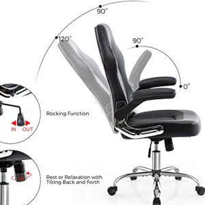 SMUG Gaming Chair, Racing Style Bonded Leather Gamer Chair, Ergonomic Office Chair Computer Desk Executive Chair with Adjustable Height & Flip-Up Arms, Gaming Chair for Adults, Teens, Kids, Black/Grey