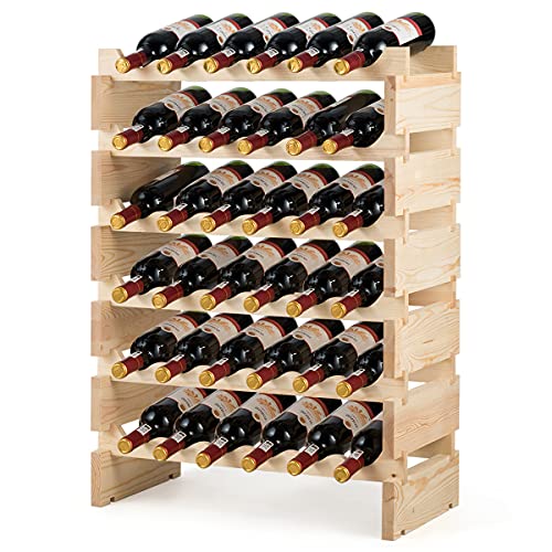 NAFORT 36 Bottle Wine Rack - Pine Wood Stackable Modular Display Wine Storage Shelves, 6 X 6 Rows 36 Slots