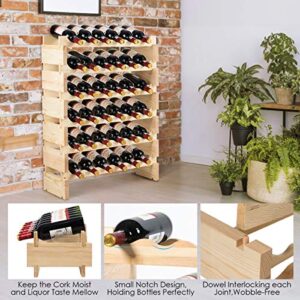 NAFORT 36 Bottle Wine Rack - Pine Wood Stackable Modular Display Wine Storage Shelves, 6 X 6 Rows 36 Slots