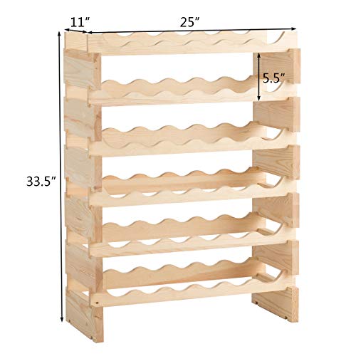 NAFORT 36 Bottle Wine Rack - Pine Wood Stackable Modular Display Wine Storage Shelves, 6 X 6 Rows 36 Slots