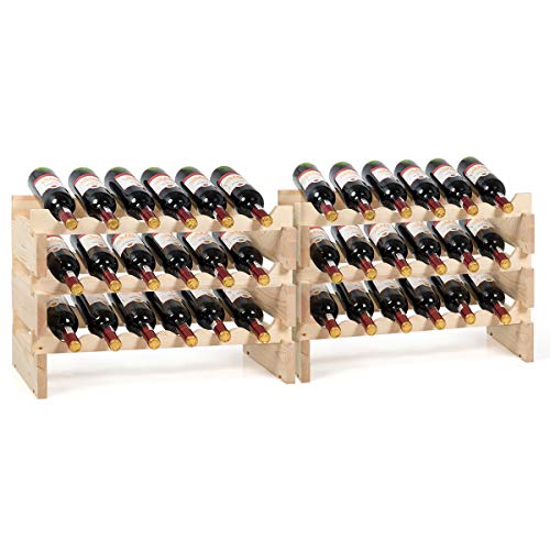 NAFORT 36 Bottle Wine Rack - Pine Wood Stackable Modular Display Wine Storage Shelves, 6 X 6 Rows 36 Slots