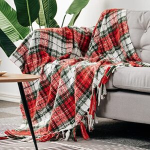 g lake christmas plaid throw blanket green red super soft faux cashmere with tassels for couch sofa halloween home decor 50in x 60in (xmas)