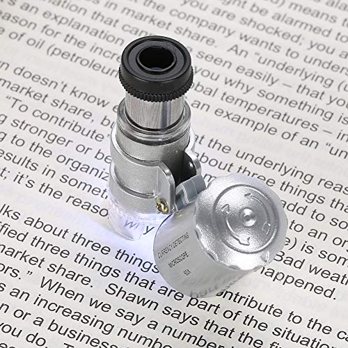 Mini 60X LED Microscope, Pocket Microscope Magnifier Microscope UV Currency Detector, for Jeweler Adjustable Magnifier