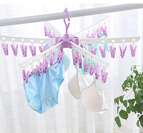 Radefaun Clip and Drip Hanger with 36 Clips Plastic Swivel Hook Portable Folding Drying Rack Baby Clothes Hanger Foldable Travel Accessories for Socks Bras Lingerie Towels Underwear Gloves