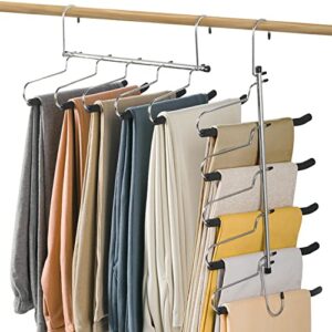 cinksy pants jeans hangers space saving 5 layers clothes hangers with non-slip foam padded swing arm trousers hangers heavy duty multi-layer pants rack for slacks scarf - 2 pack