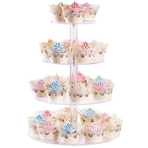 cupcake stand, 4-tier round acrylic cupcake display stand dessert tower pastry stand for wedding birthday theme party- 15.3 inches (transparent)