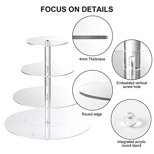 Cupcake Stand, 4-Tier Round Acrylic Cupcake Display Stand Dessert Tower Pastry Stand for Wedding Birthday Theme Party- 15.3 Inches (Transparent)