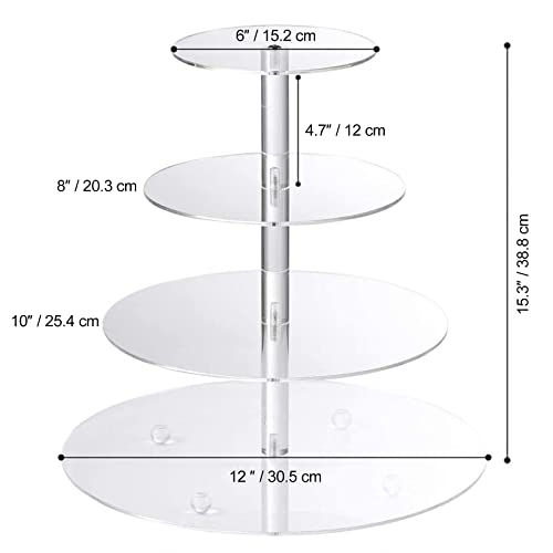 Cupcake Stand, 4-Tier Round Acrylic Cupcake Display Stand Dessert Tower Pastry Stand for Wedding Birthday Theme Party- 15.3 Inches (Transparent)