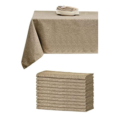 Mebakuk Rectangle Tablecloth and Cloth Napkins Set of 12, Anti-Shrink Soft and Wrinkle Resistant Decorative Fabric for Wedding Party Restaurant Dinner Parties (60 x 84 Inch Mocha)