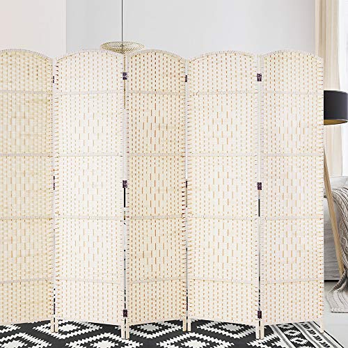 Corelax Room dividers 6 ft. Tall, Extra Wide Freestanding Privacy Screen with Diamond Woven Fiber, Foldable Panel Partition Wall Divider, Double-Hinged Room Dividers(Ivory, 6 Panel)