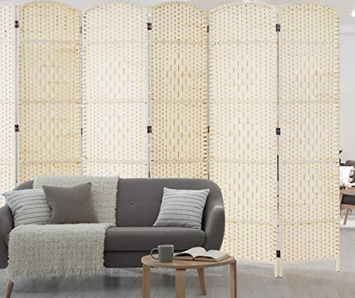 Corelax Room dividers 6 ft. Tall, Extra Wide Freestanding Privacy Screen with Diamond Woven Fiber, Foldable Panel Partition Wall Divider, Double-Hinged Room Dividers(Ivory, 6 Panel)