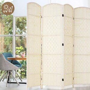 Corelax Room dividers 6 ft. Tall, Extra Wide Freestanding Privacy Screen with Diamond Woven Fiber, Foldable Panel Partition Wall Divider, Double-Hinged Room Dividers(Ivory, 6 Panel)