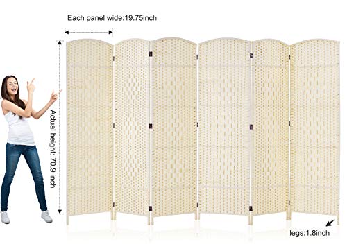 Corelax Room dividers 6 ft. Tall, Extra Wide Freestanding Privacy Screen with Diamond Woven Fiber, Foldable Panel Partition Wall Divider, Double-Hinged Room Dividers(Ivory, 6 Panel)