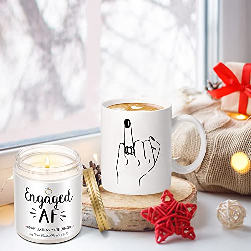 Engagement Gifts for Couples Women Newly Engaged Gifts Unique Mr And Mrs Wedding Engaged AF Soy Wax Candle Gifts for Her Ring Finger Coffee Mug Engagement Bride Gifts Engagement Gift for Women