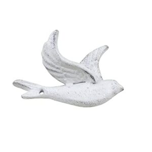 Handcrafted Nautical Decor Whitewashed Cast Iron Flying Bird Decorative Metal Wing Wall Hook 5.5"