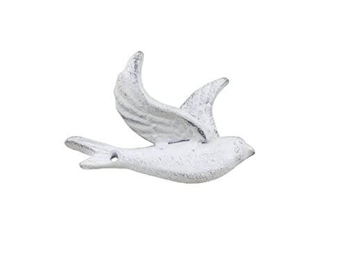 Handcrafted Nautical Decor Whitewashed Cast Iron Flying Bird Decorative Metal Wing Wall Hook 5.5"