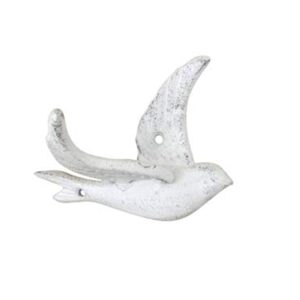 Handcrafted Nautical Decor Whitewashed Cast Iron Flying Bird Decorative Metal Wing Wall Hook 5.5"