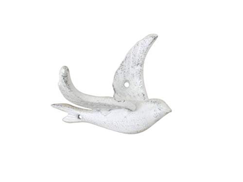 Handcrafted Nautical Decor Whitewashed Cast Iron Flying Bird Decorative Metal Wing Wall Hook 5.5"