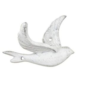 Handcrafted Nautical Decor Whitewashed Cast Iron Flying Bird Decorative Metal Wing Wall Hook 5.5"