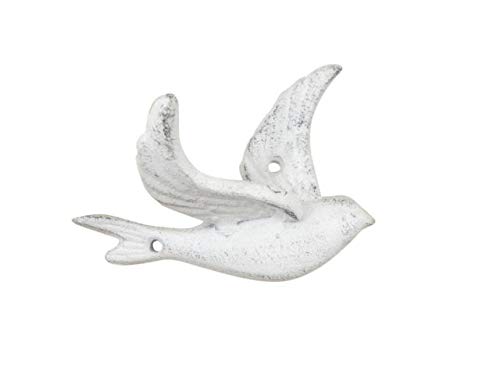 Handcrafted Nautical Decor Whitewashed Cast Iron Flying Bird Decorative Metal Wing Wall Hook 5.5"