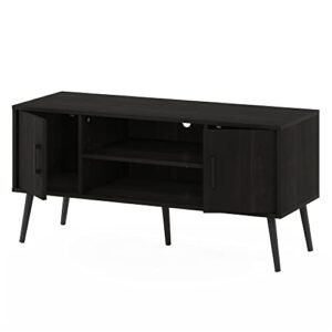 Furinno Claude Mid Century Style Wood Legs TV Stand For TV Size Up To 50 inch With Two Cabinets, Espresso